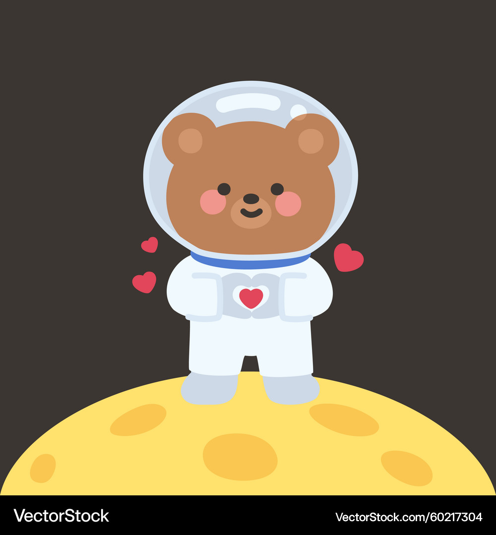 Cute Bear Astronaut on the Moon Royalty Free Vector Image