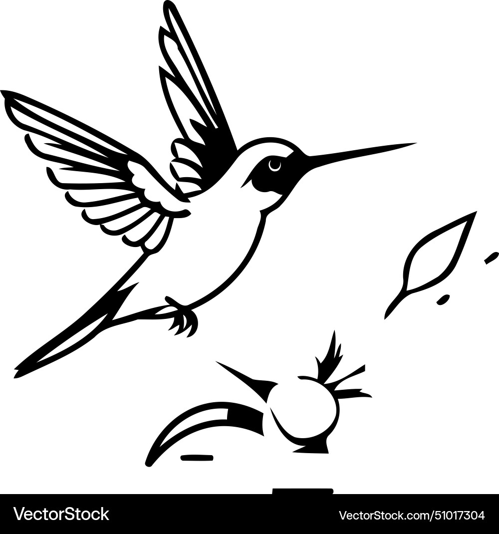 Hummingbird with flowers in flat design style Vector Image