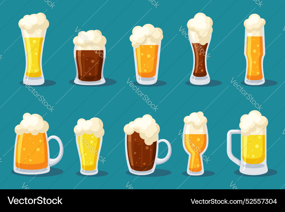 Pint of beer set cold carbonated drinks Royalty Free Vector