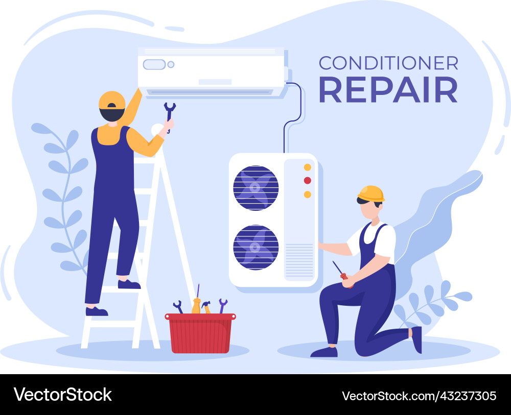 Air conditioner repair or installation with unit Vector Image