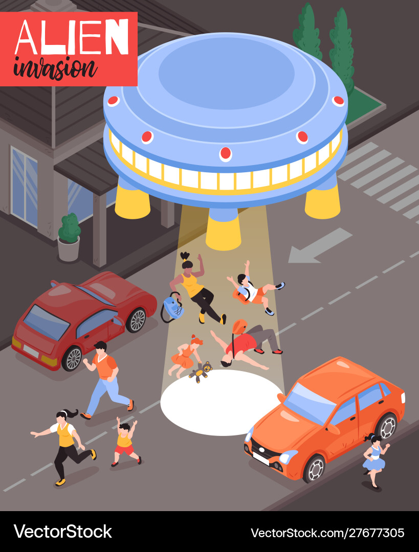 Alien invasion isometric Royalty Free Vector Image