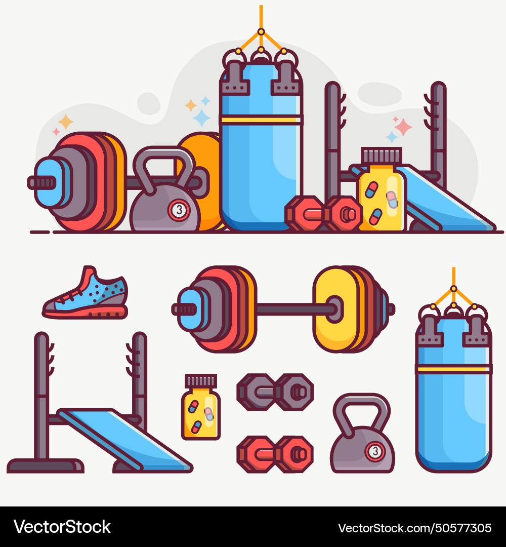 Gym and power lifting concept icon set Royalty Free Vector
