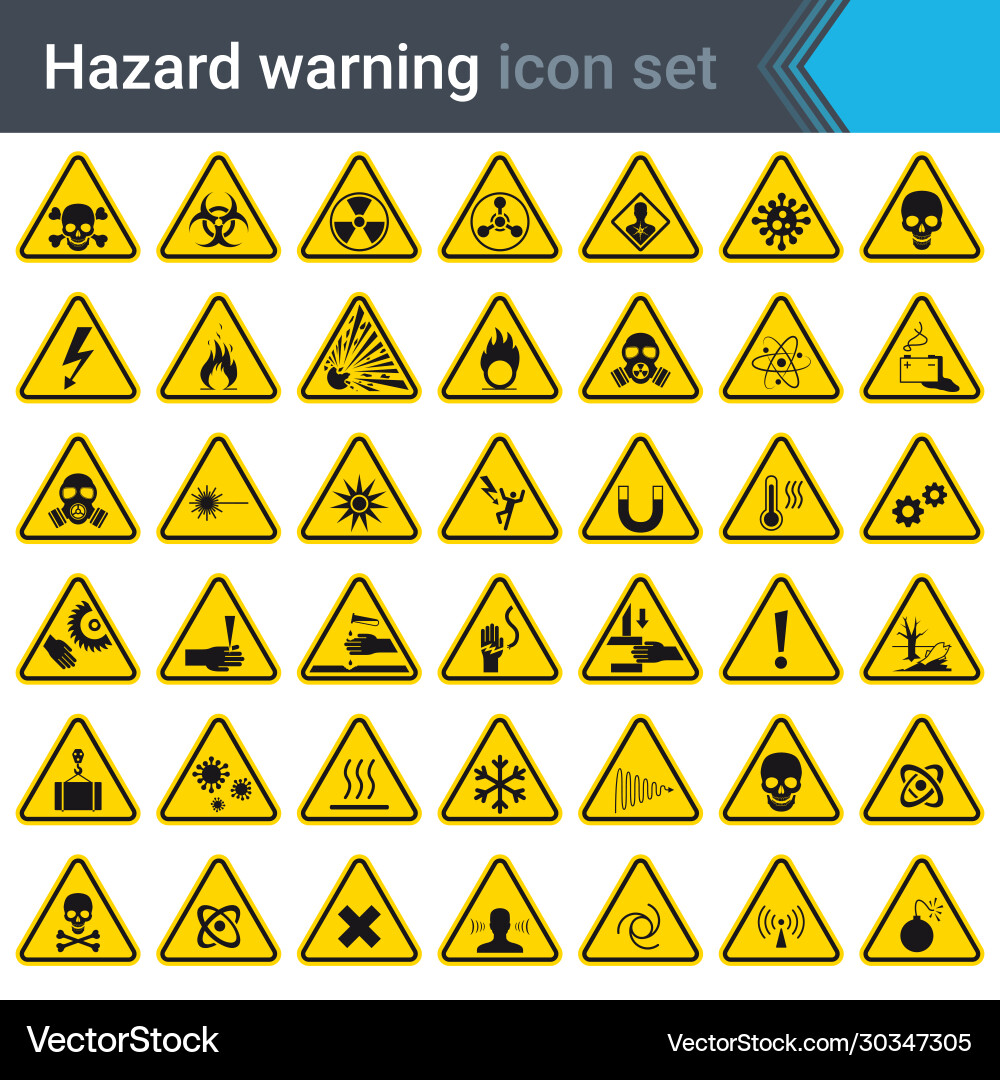 Hazard warning signs on yellow triangles Vector Image