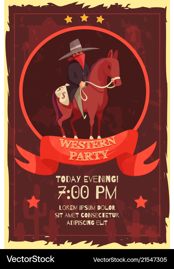 Western party flat poster Royalty Free Vector Image