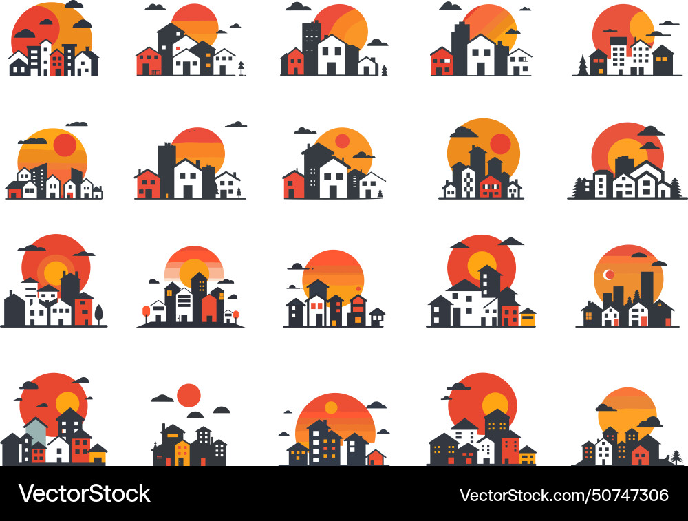 Cityscapes logo minimalistic set one Royalty Free Vector