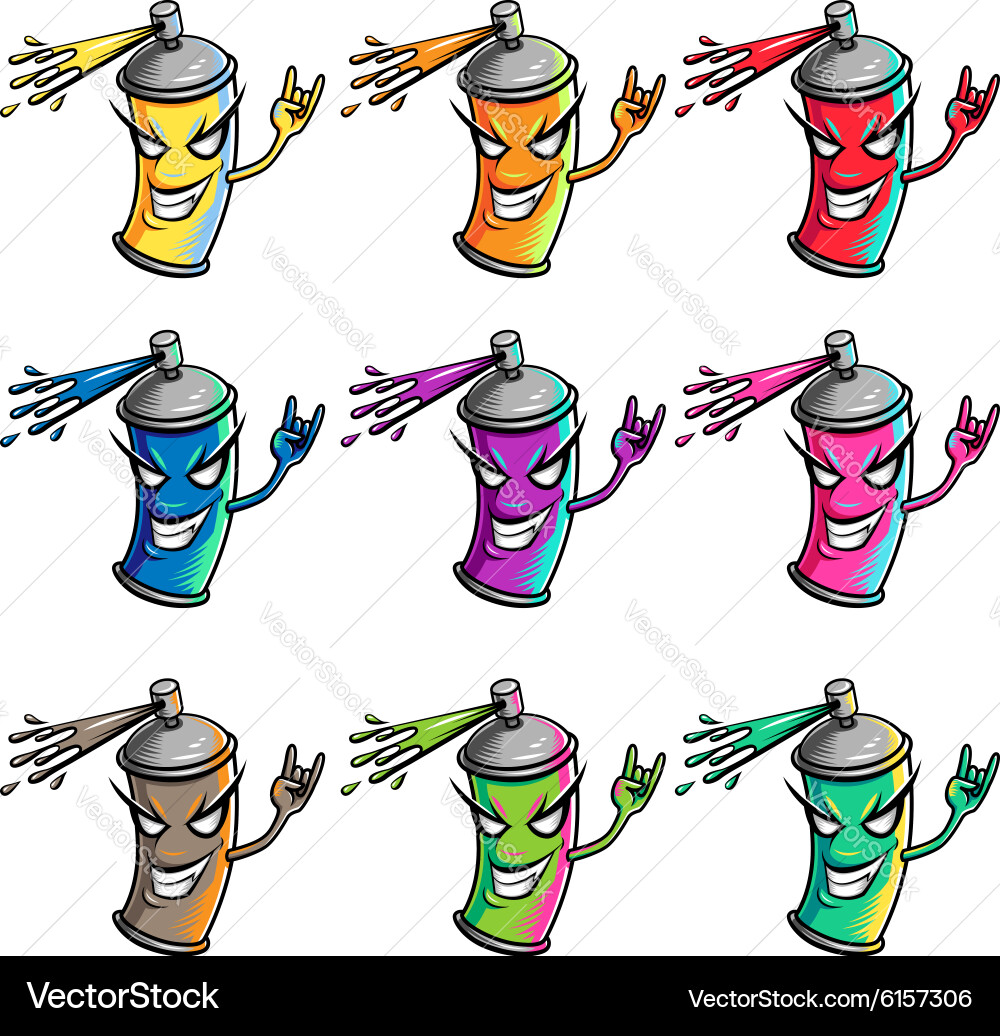 Colorful Paint Splatters & Cartoon Sprayers Vector Image