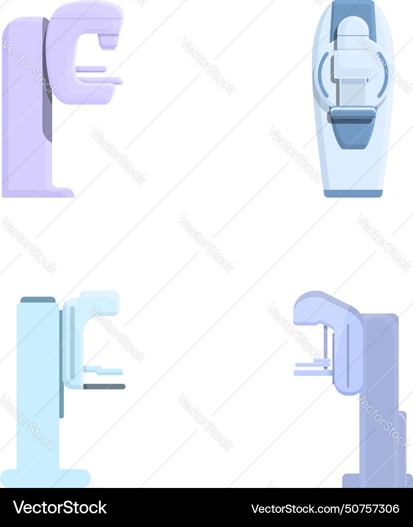 Mammography machine icons set cartoon Royalty Free Vector