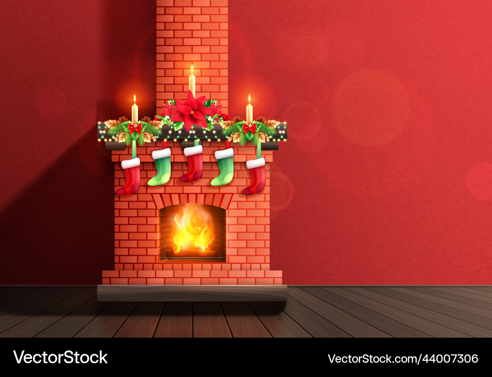 Realistic Christmas Fireplace Royalty Free Vector Image
