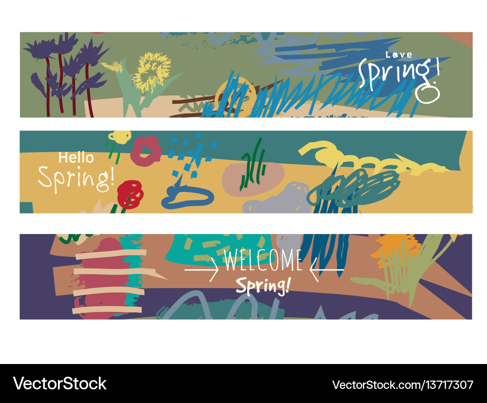 Abstract set horizontal banners spring floral art Vector Image