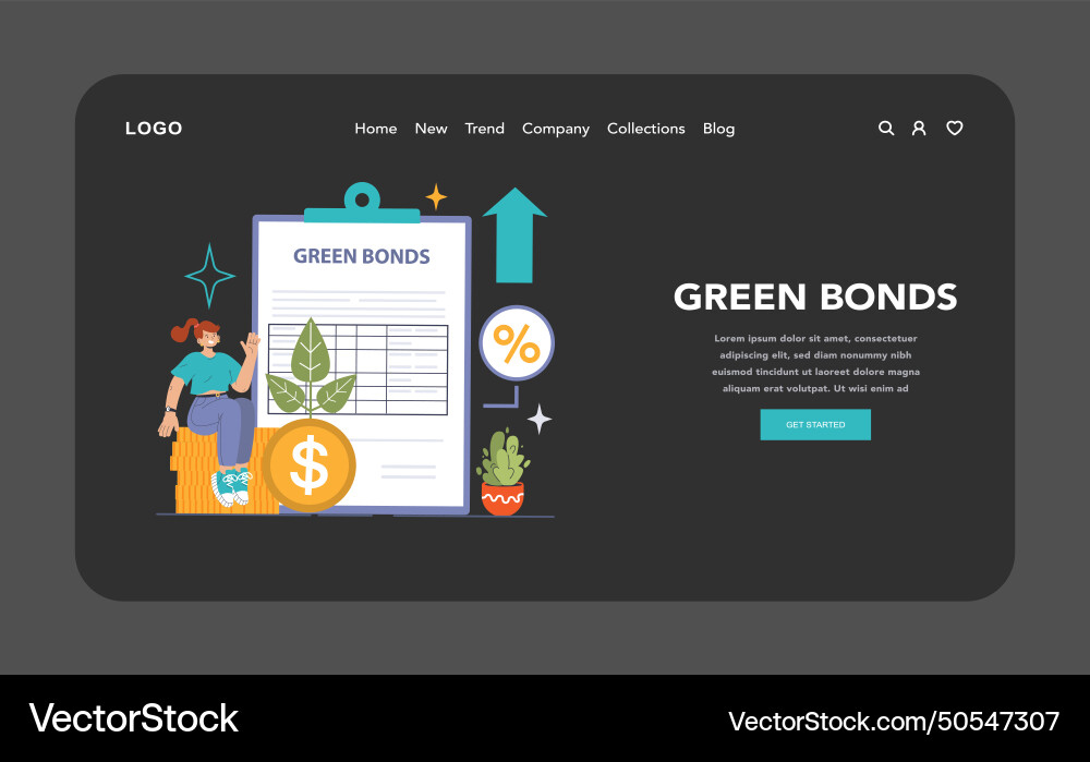 Green bonds dark or night mode web landing eco Vector Image