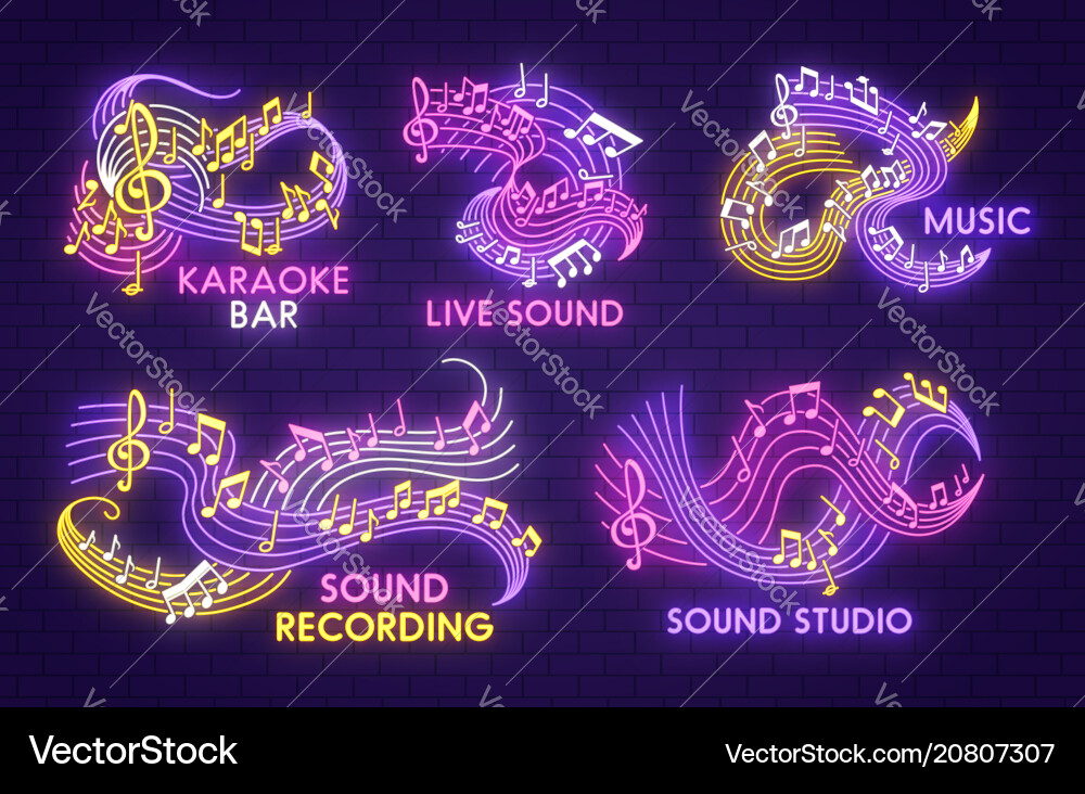 Neon Music Sign with Treble Clef Royalty Free Vector Image