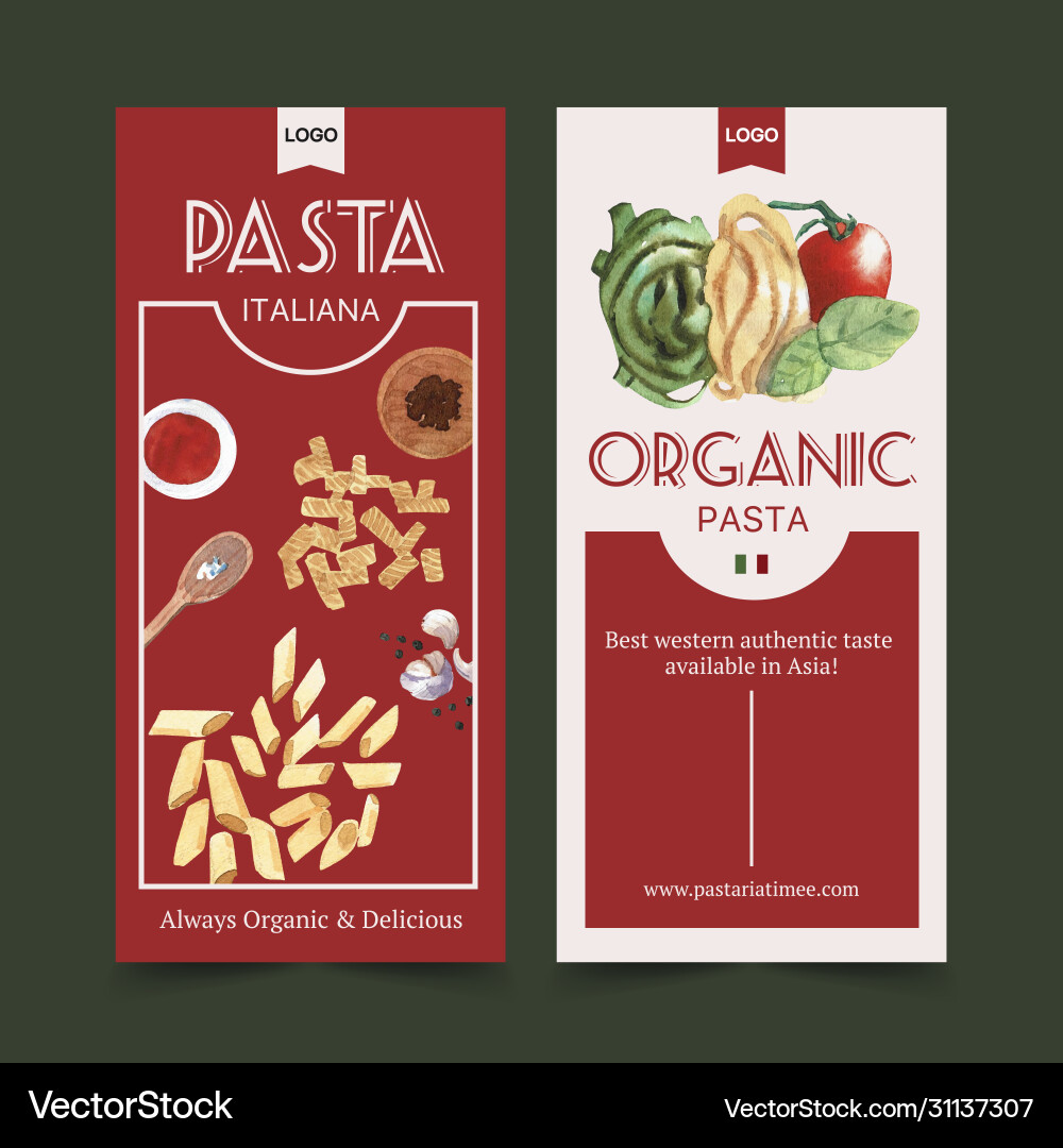 Pasta flyer design with penne spoon tomato Vector Image