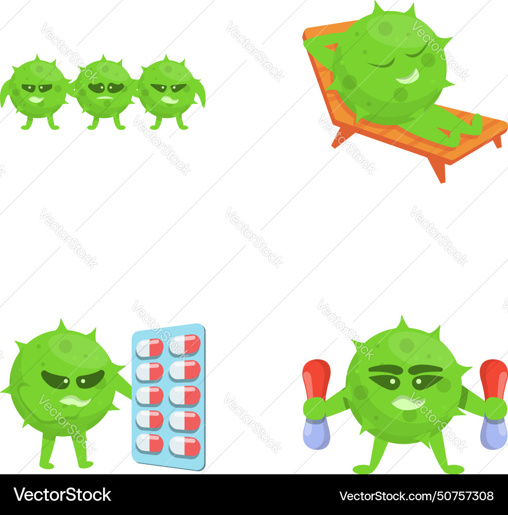 Antibiotic resistance icons set cartoon Royalty Free Vector