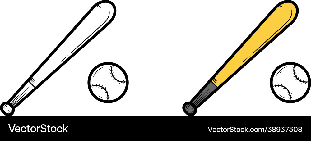 Baseball hand drawn sketch and color Royalty Free Vector