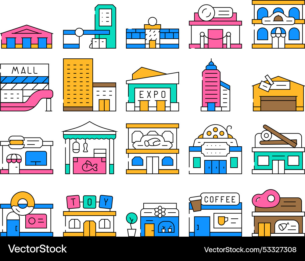 Building construction exterior icons set Vector Image