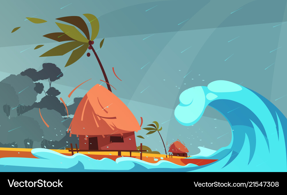 Coastal tsunami flat composition Royalty Free Vector Image