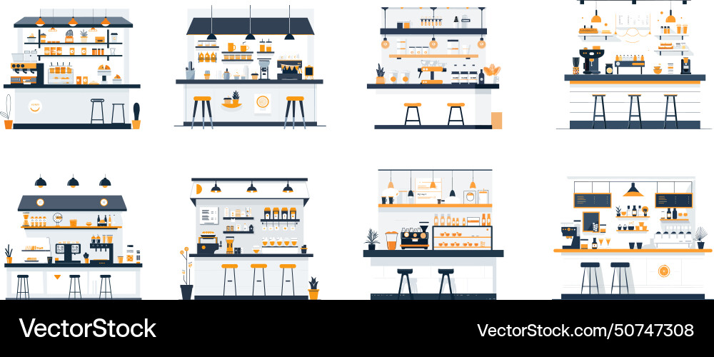 Coffee shops fresh bars interiors minimalistic Vector Image
