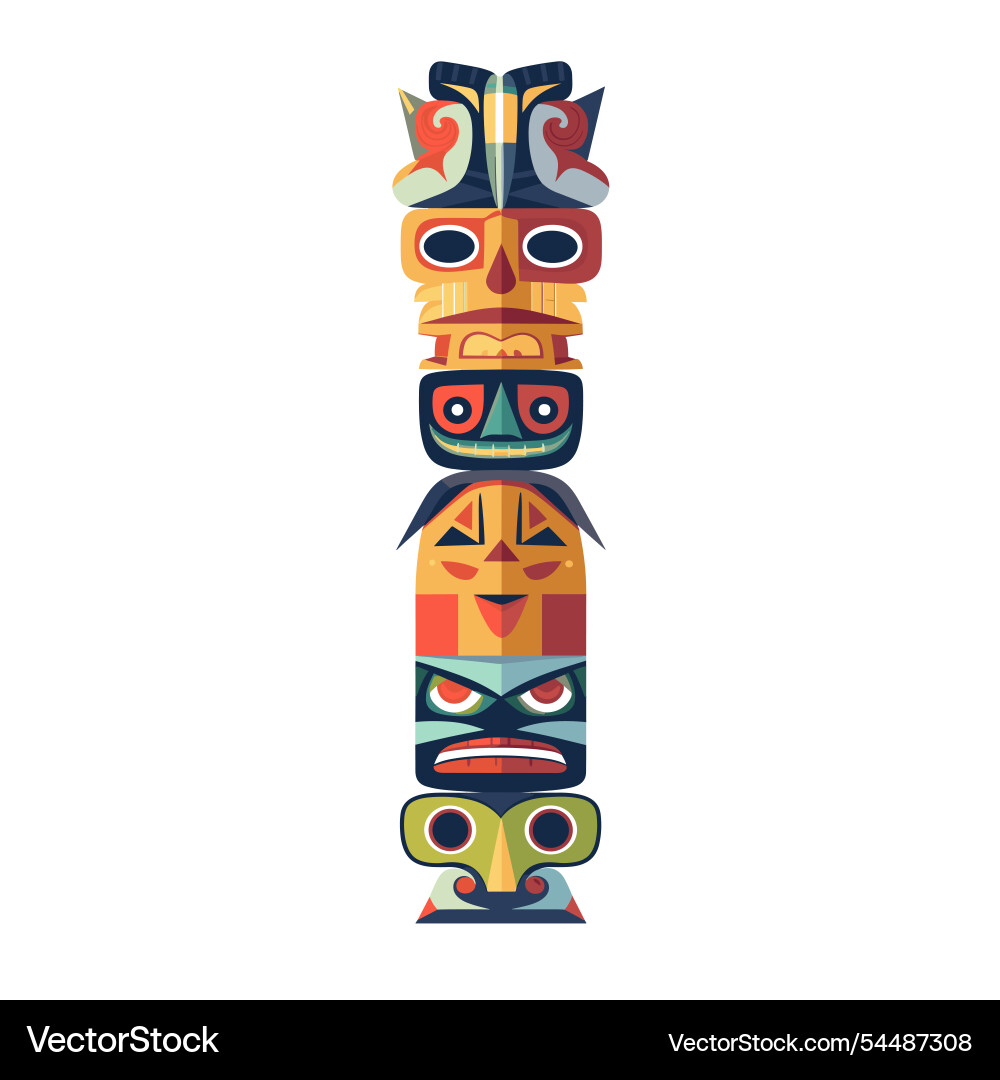 Colorful totem pole featuring indigenous art and Vector Image