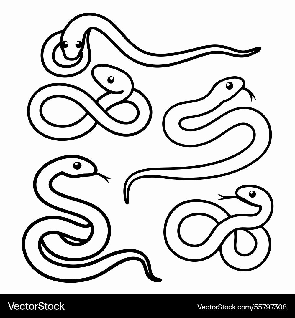 Dynamic snake silhouettes in varied poses Vector Image