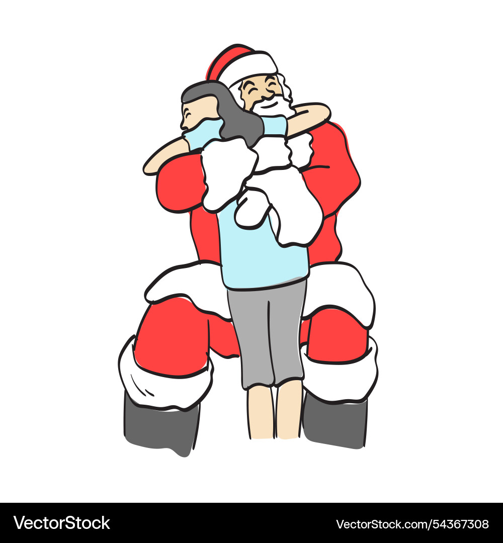 Girl hugging santa claus hand drawn Royalty Free Vector