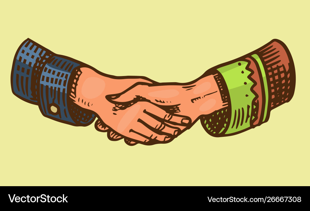 Handshake peoples symbol friendship Royalty Free Vector
