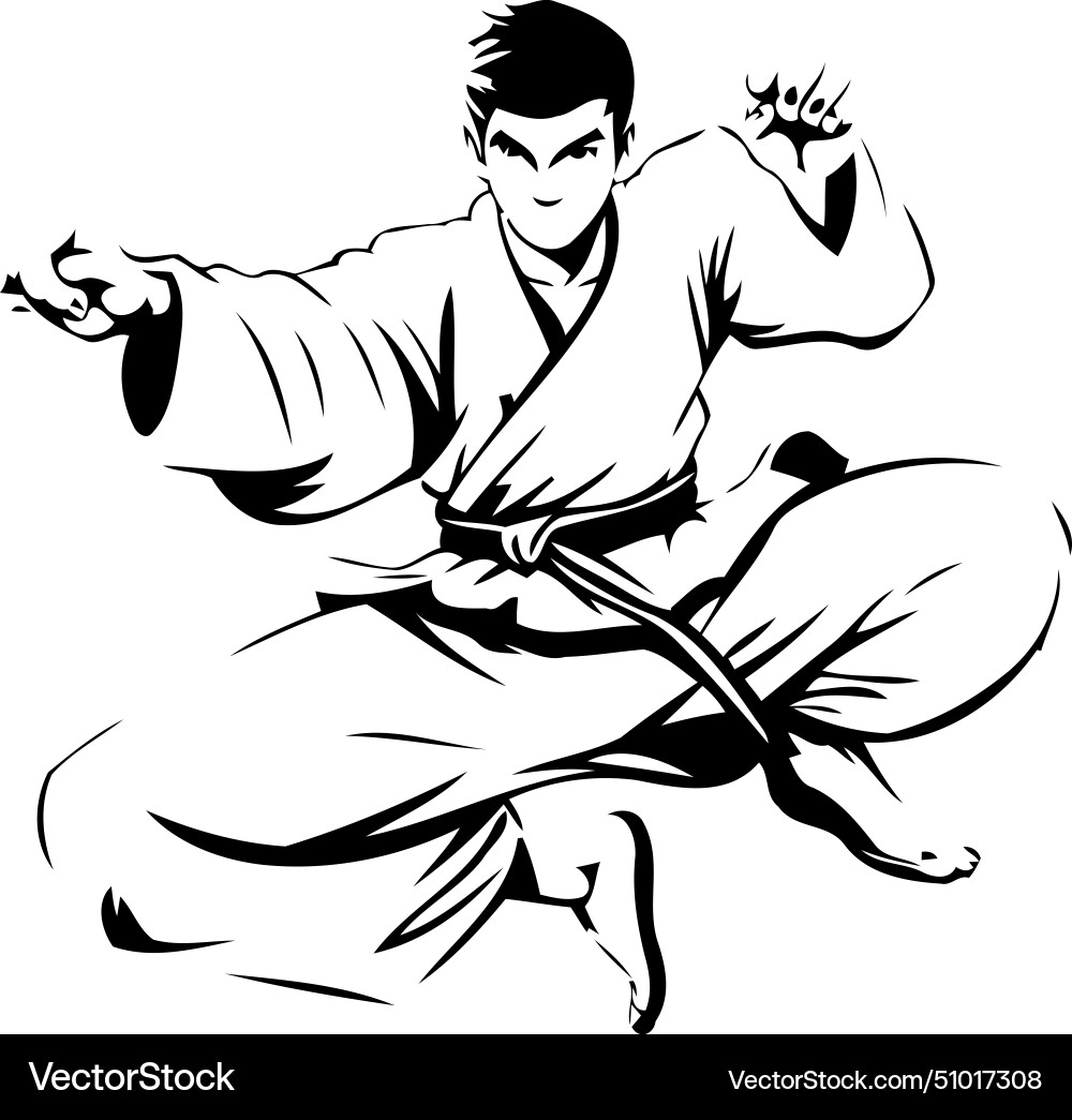 Karate fighter on an orange background Royalty Free Vector