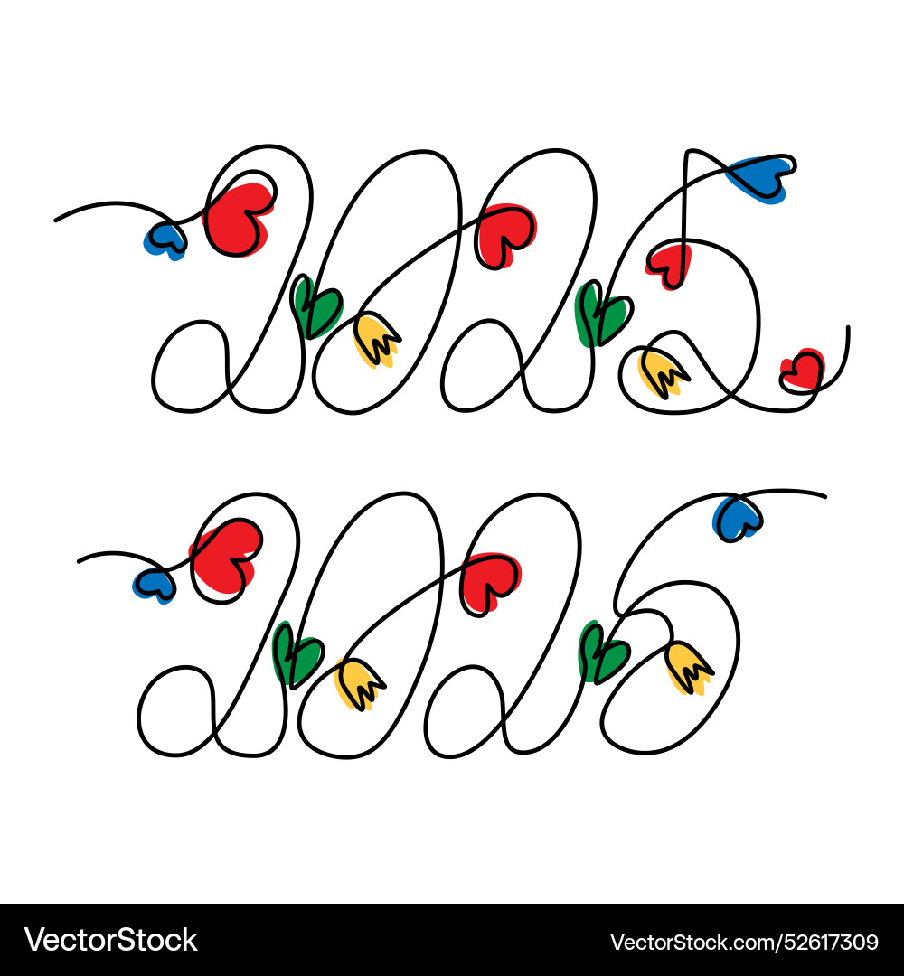 2025 2026 hand drawn one continuous line Vector Image
