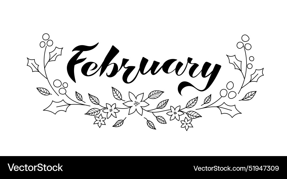 February lettering with flowers composition Vector Image