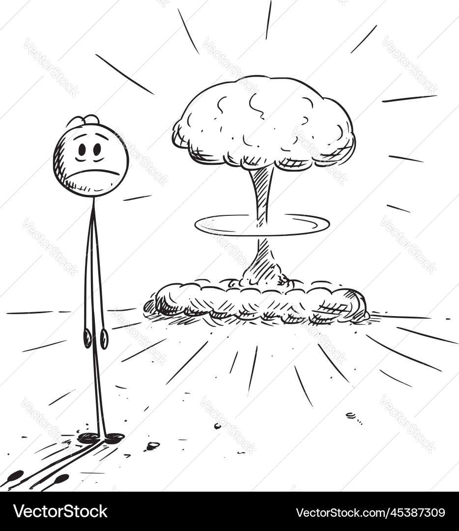 Frustrated person and nuclear explosion cartoon Vector Image