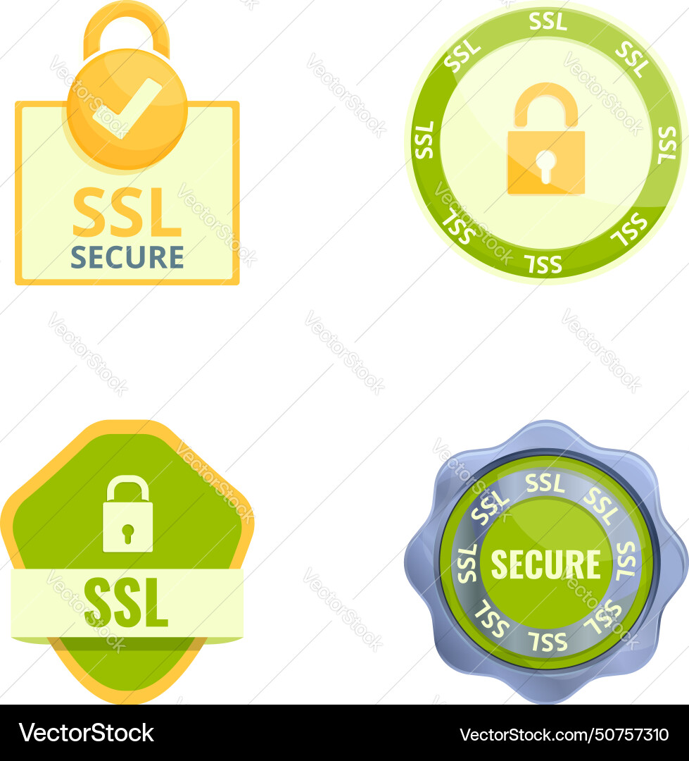 Ssl certificate icons set cartoon secure Vector Image Ssl certificate icons set cartoon secure Vector Image
