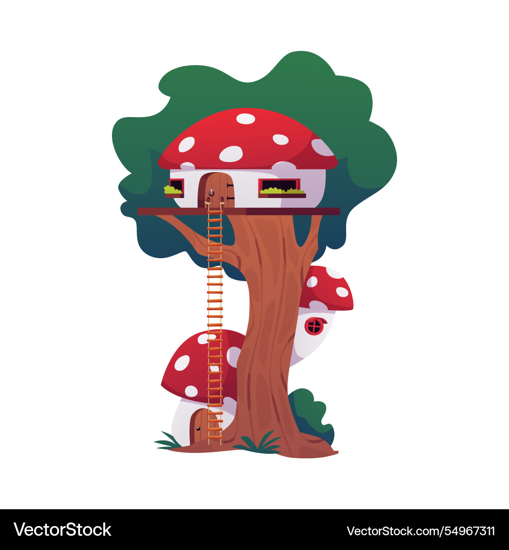 Cartoon game fantasy huts on tree trunk Royalty Free Vector