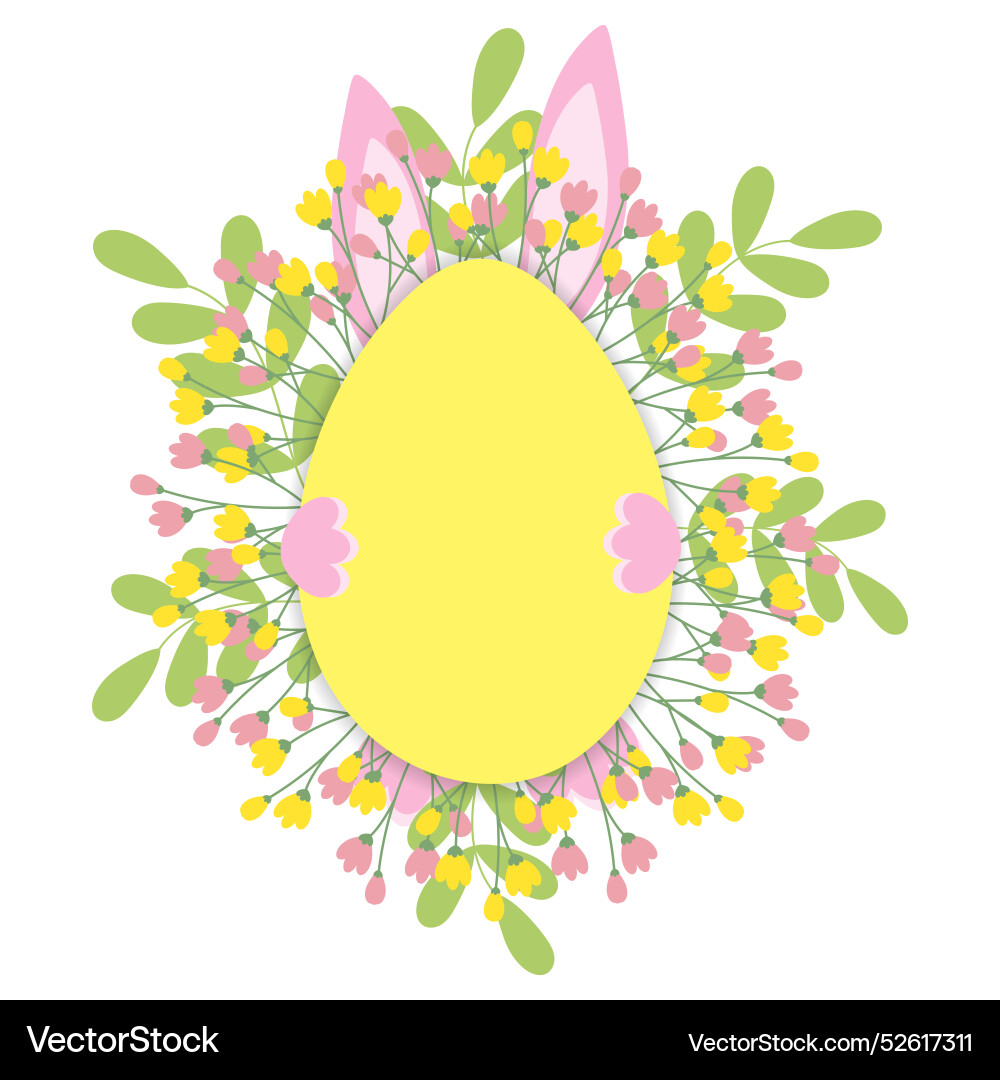 Easter frame border with twigs flowers and bunny Vector Image