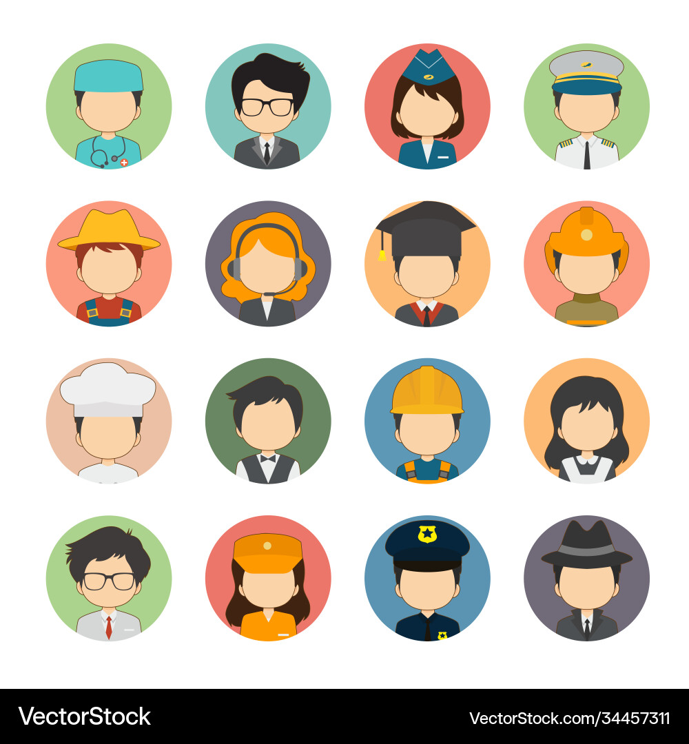 Flat avatar with variety profession set Royalty Free Vector