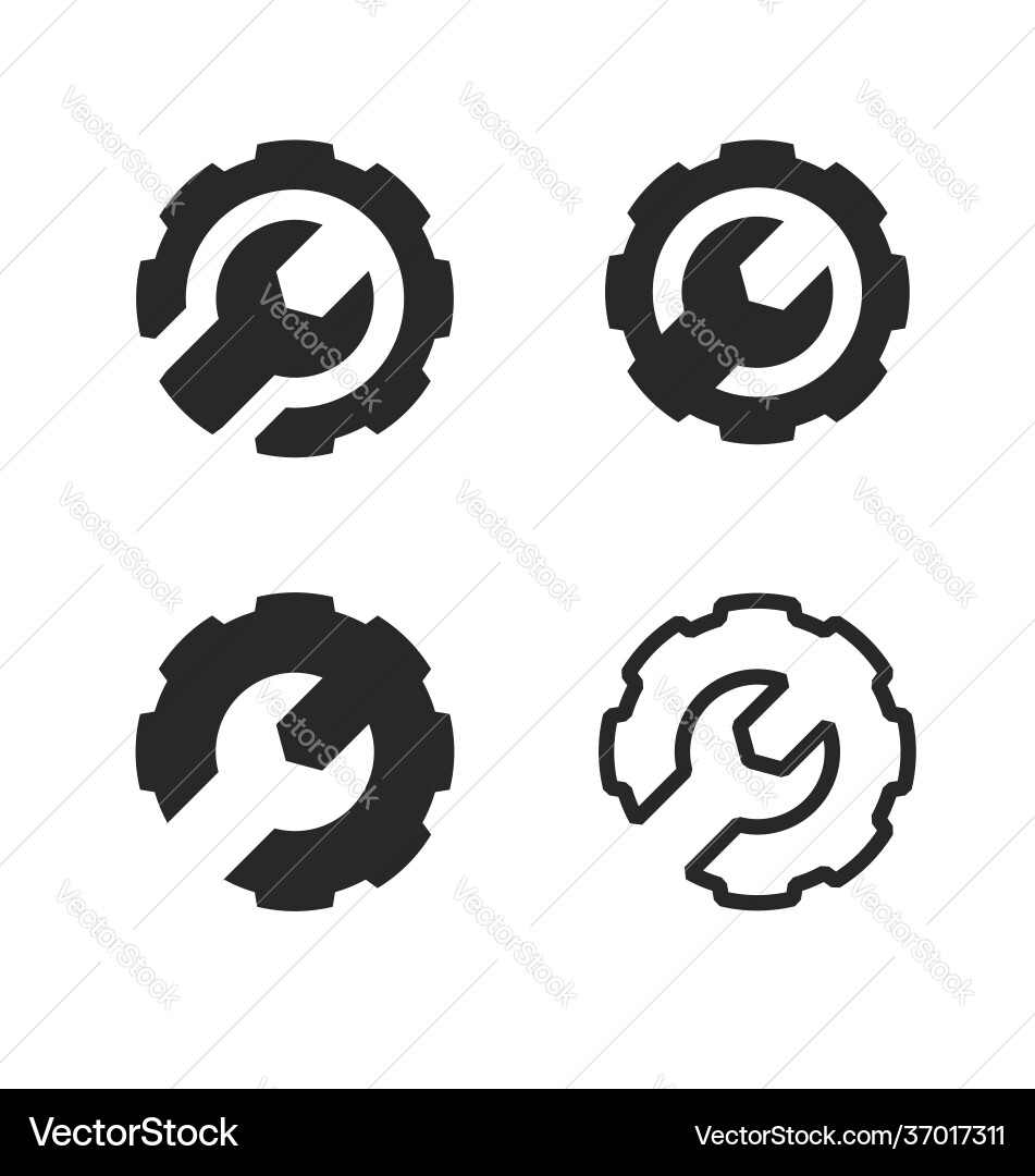 Spanner and gear settings service icon logo set Vector Image