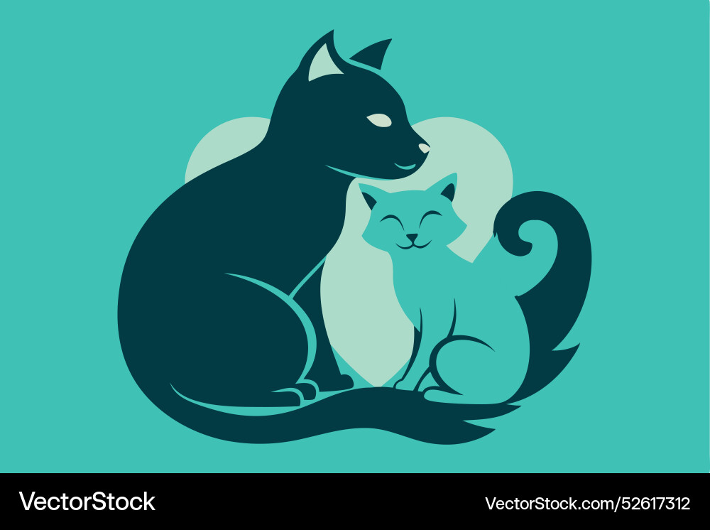 Cat hug a kitten silhouette Royalty Free Vector Image