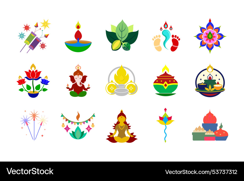 Diwali color set icons Royalty Free Vector Image