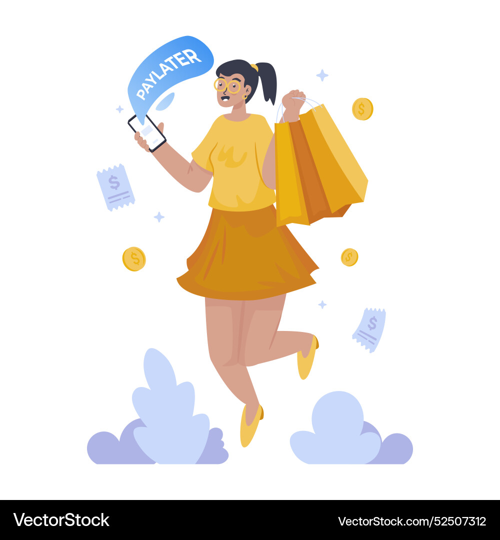 Happy girl shopping with paylater Royalty Free Vector Image