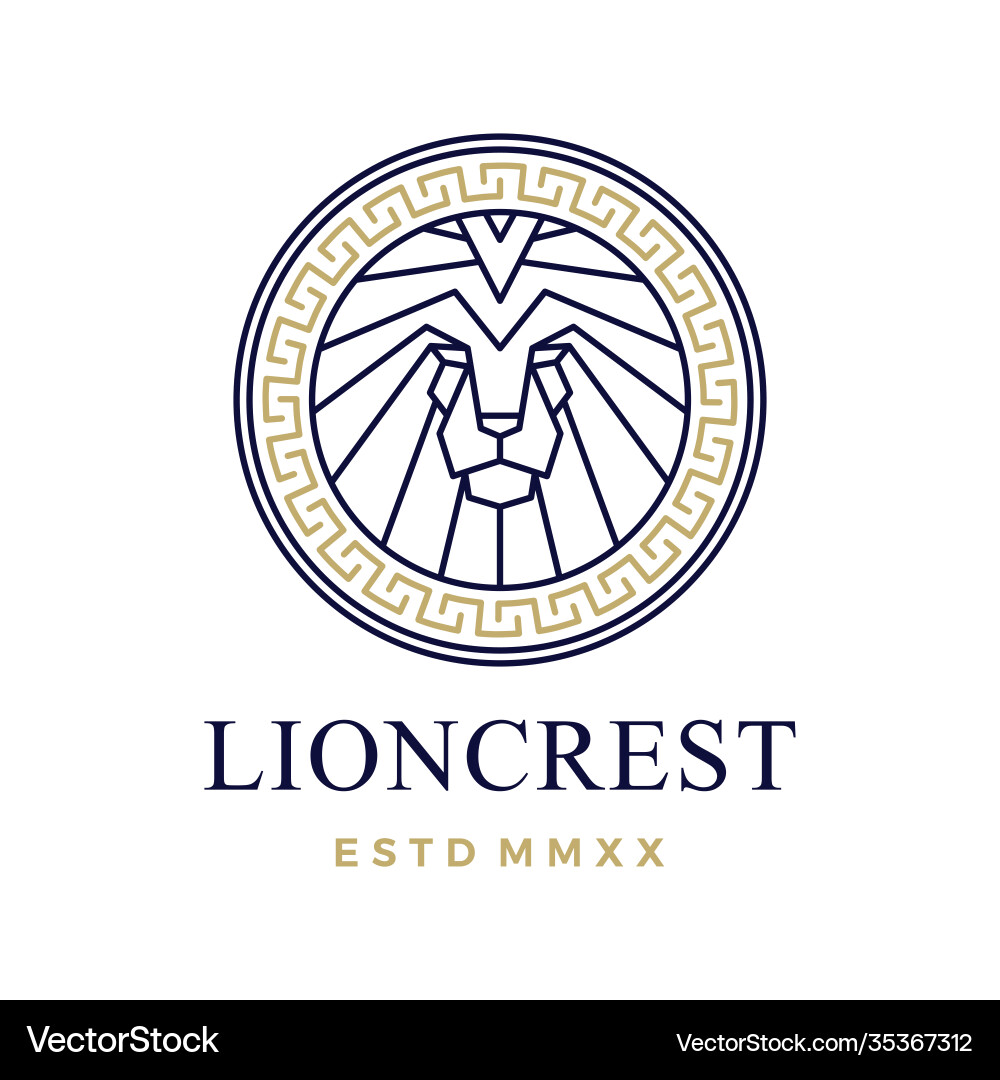 Lion round seal crest outline monoline logo icon Vector Image