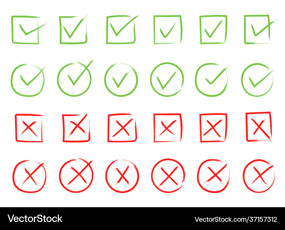 Tick and cross design isolated on white background