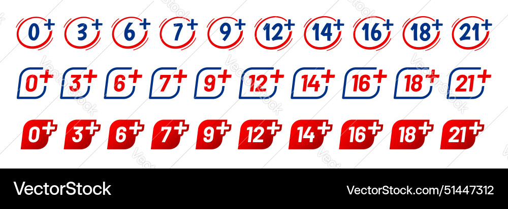 Under age signs isolated restriction icons Vector Image