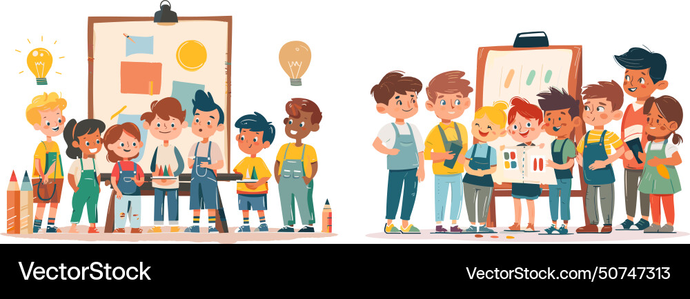 Cheerful Kids Group Cartoon Royalty Free Vector Image