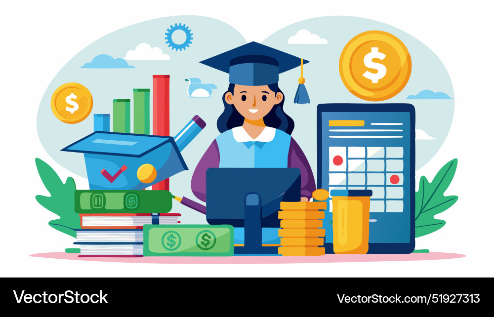 Graduate student managing finances Royalty Free Vector Image