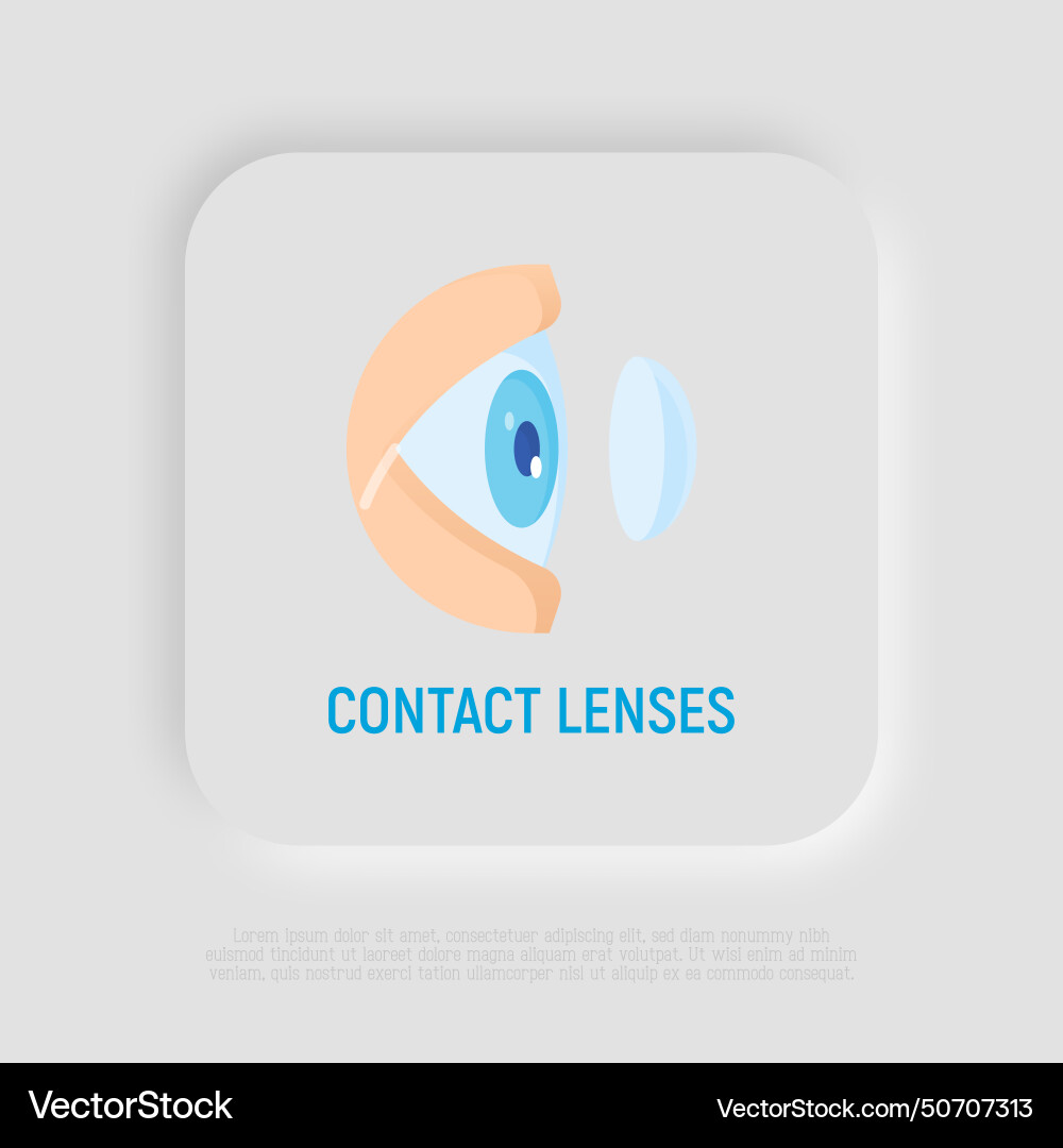 Inserting contact lens in eye thin line icon Vector Image