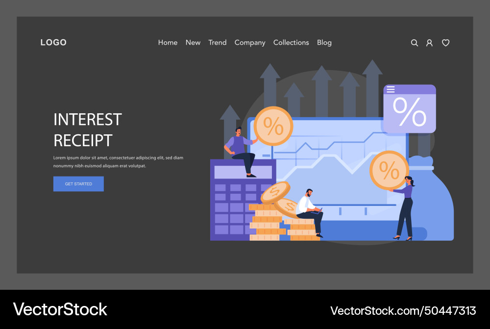 Interest receipt dark or night mode web landing Vector Image