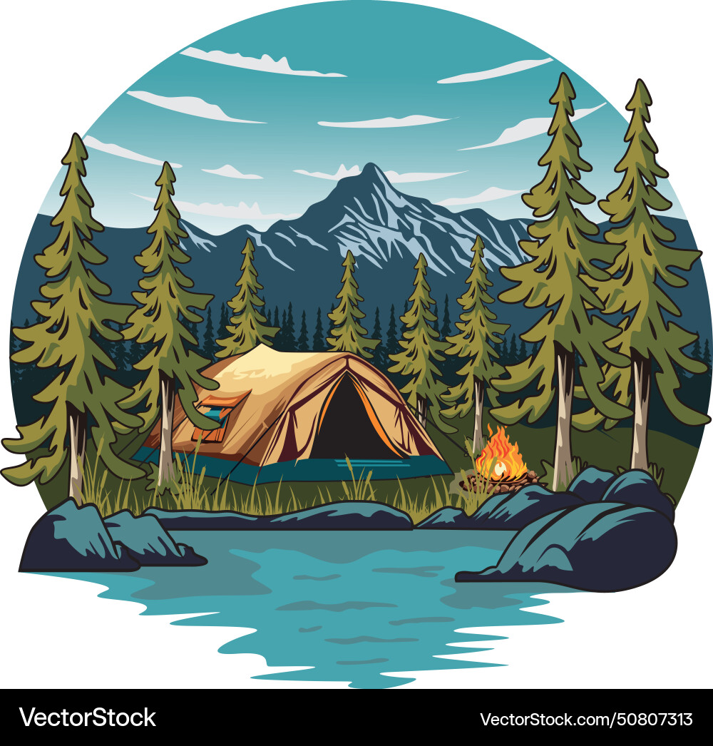 Lake camping outdoors logo image Royalty Free Vector Image