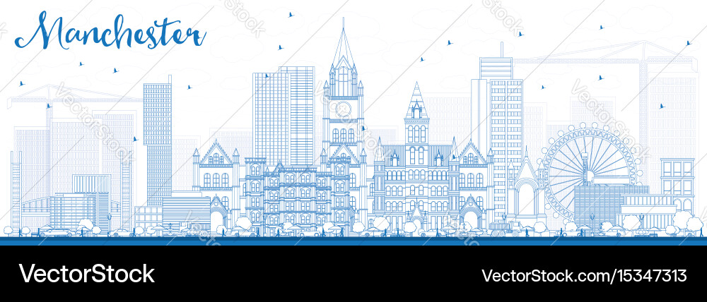 Manchester Skyline Outline Royalty Free Vector Image