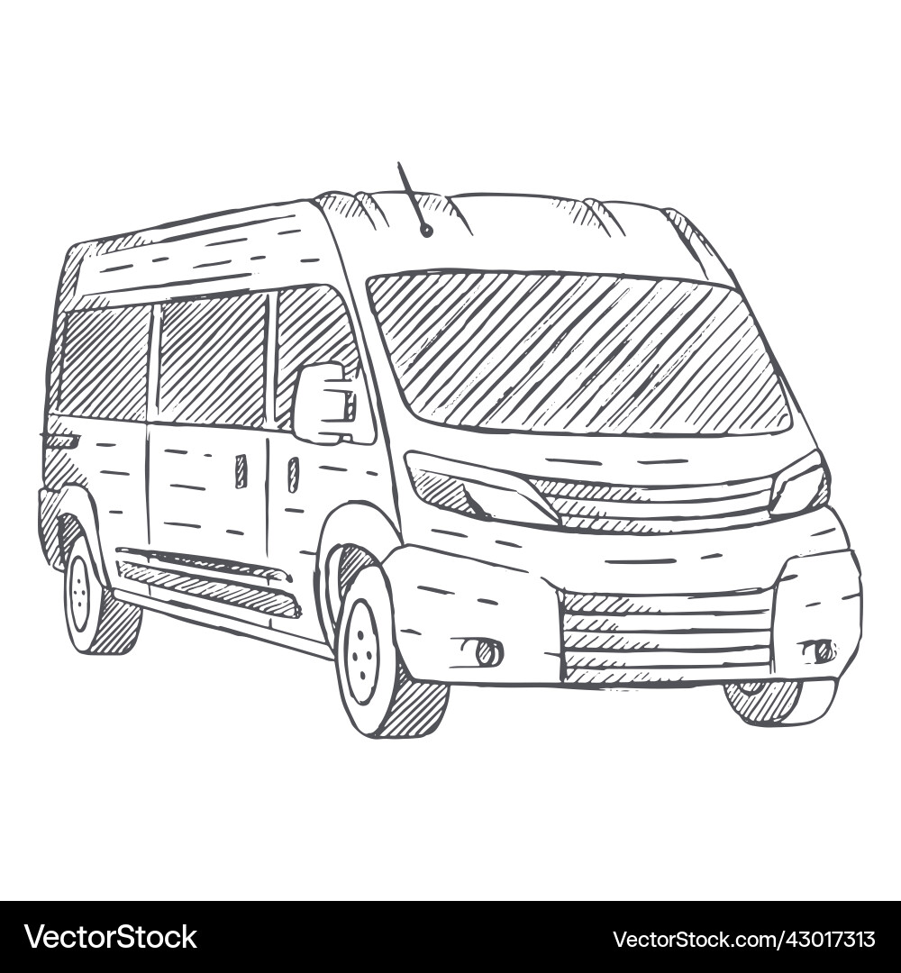 Mini-bus hand-drawn Royalty Free Vector Image - VectorStock