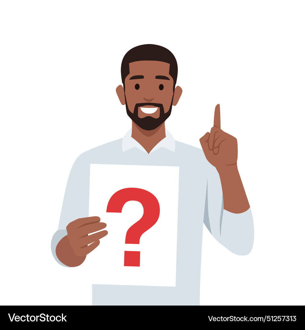 Young man holding question mark in think bubble Vector Image