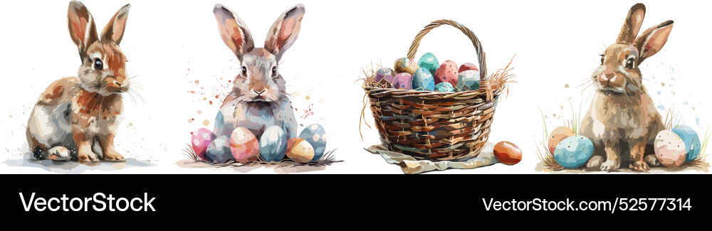 Easter Basket with Eggs and Bunnies Royalty Free Vector