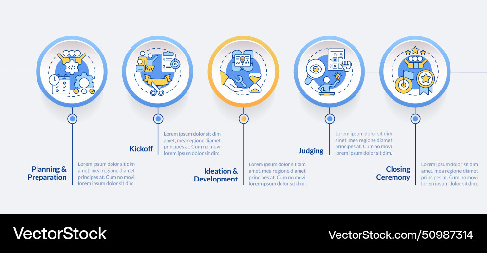 Hackathon process structure blue circle Royalty Free Vector